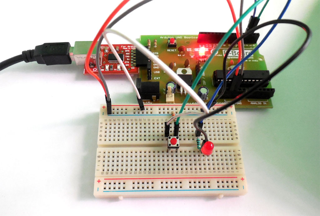 Arduino Digital Input And Output Pushbutton And Led Robo India Tutorials Learn Arduino