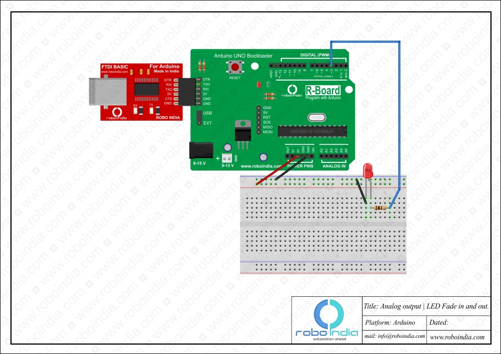 Arduino Analog Output Led Fade In And Fade Out Robo India Tutorials Learn Arduino