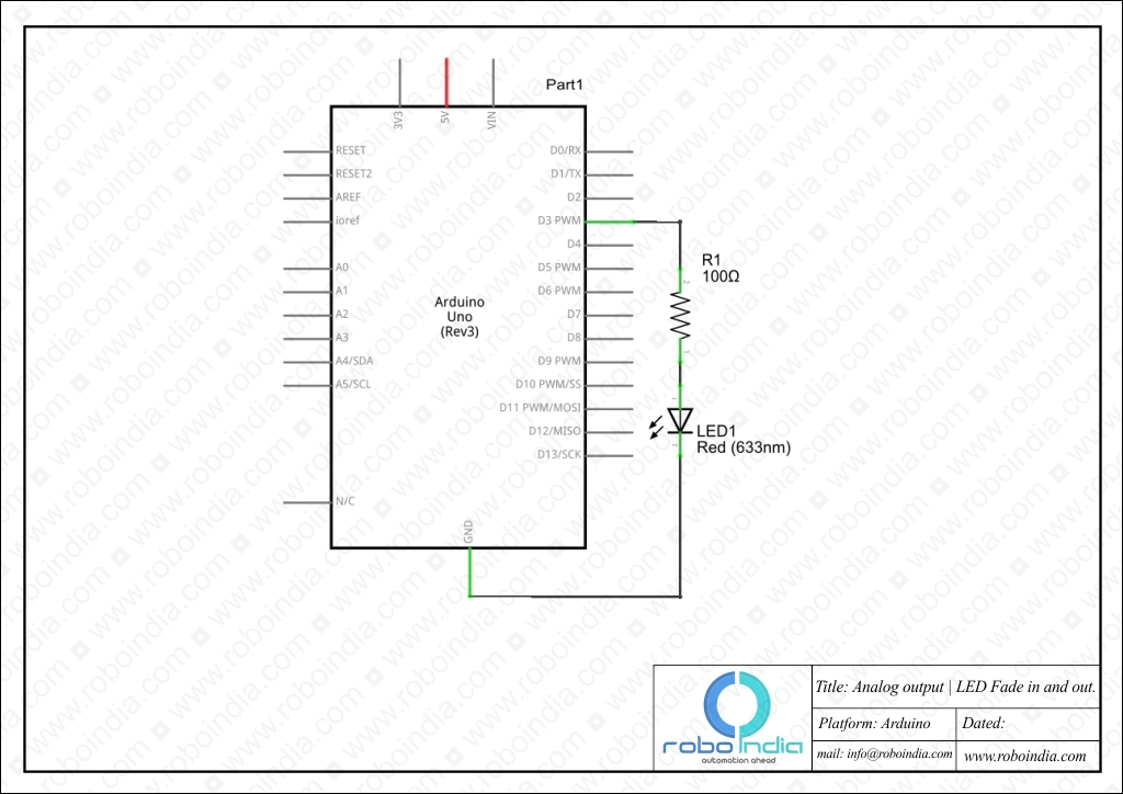 Arduino Analog Output Led Fade In And Fade Out Robo India Tutorials Learn Arduino